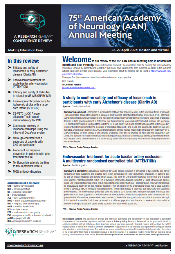Neurology Research Review NZ Free Update | AAN 2023 Conference Review